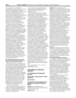 Posting of Federal Register: Termination of TPS for El Salvador and ...