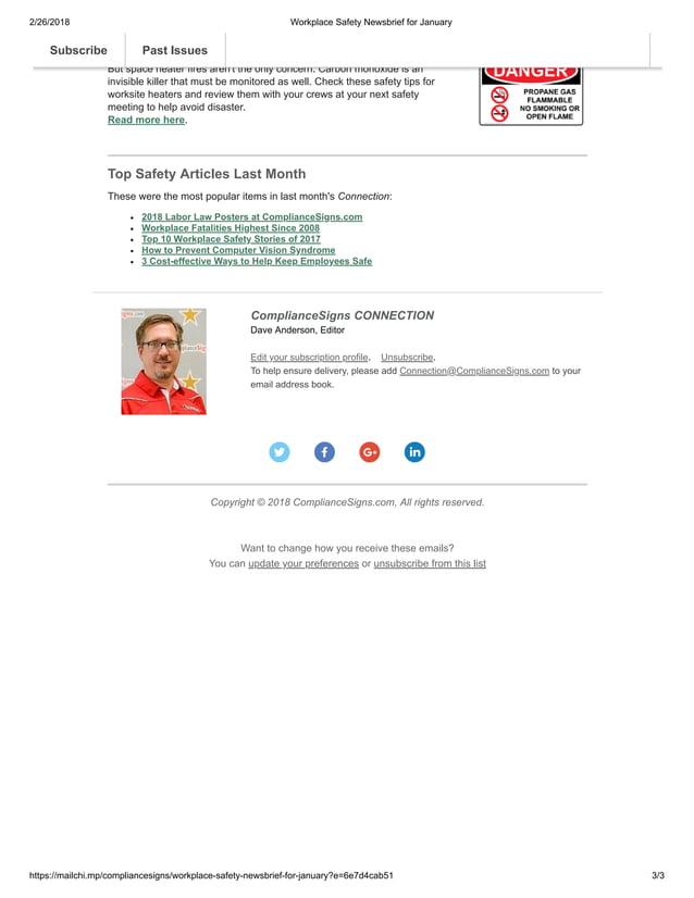 January 2018 ComplianceSigns Connection Workplace Safety Newsletter | PDF