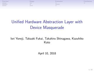 Unified Hardware Abstraction Layer with Device Masquerade | PPT