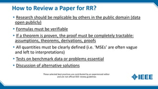 Reproducible Research and Best Practices for Paper Review | PPT