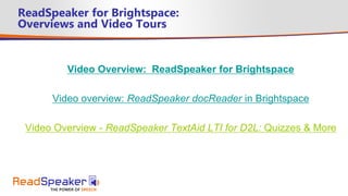 Readspeaker Presentation at 2018 D2L Connection: Nova Scotia | PDF