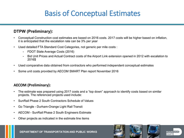 TPO FPC DTPW's South Corridor Preliminary Construction Cost Estimates ...