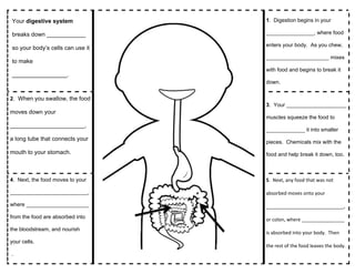 Digestive System For Kids Worksheets