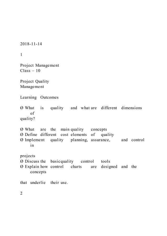 2018-11-141Project ManagementClass – 10Project Q | PDF