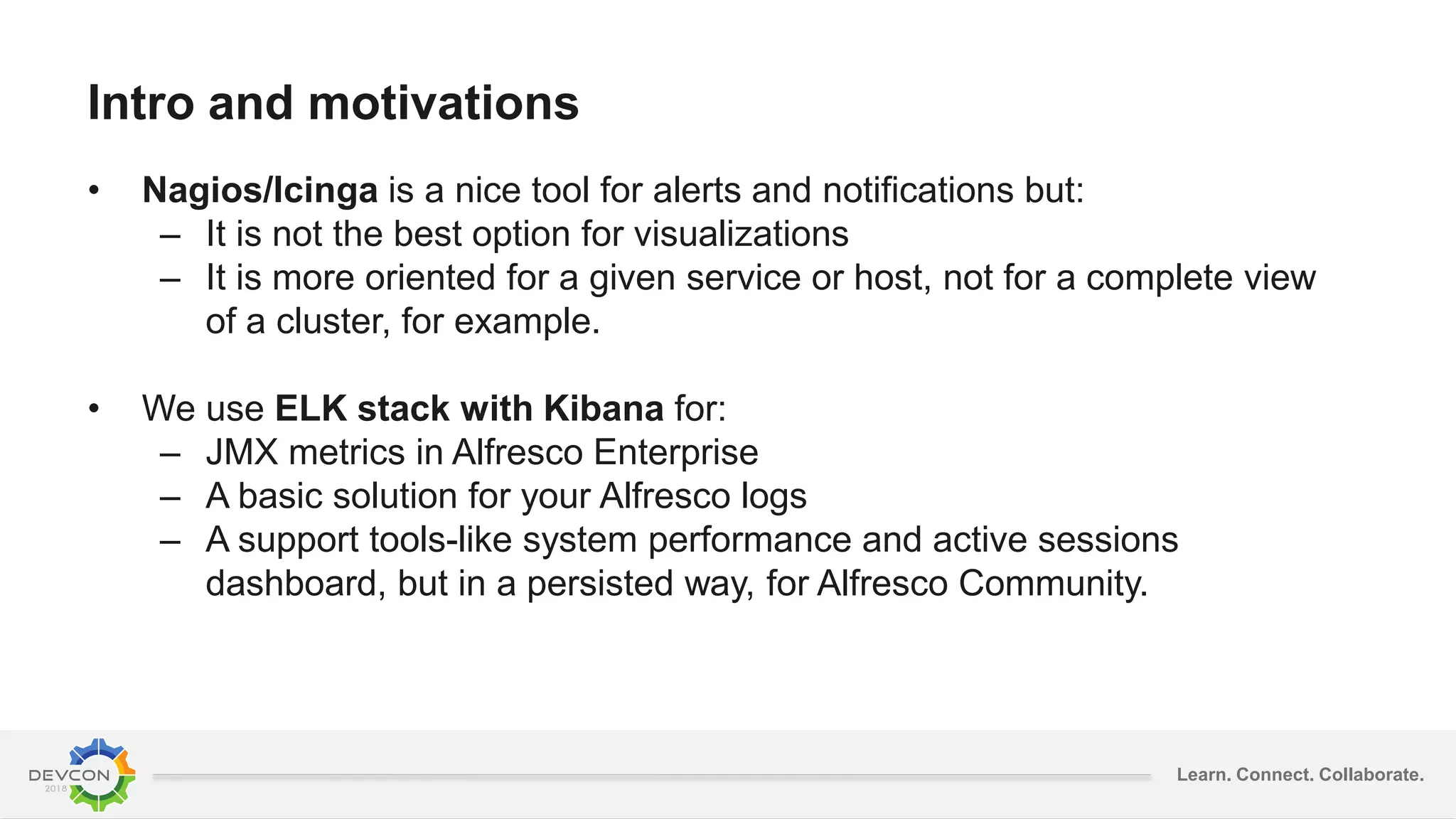 Alfresco monitoring with Nagios and ELK stack | PPT