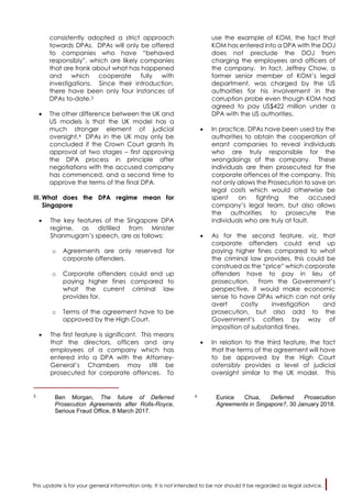 2018.02 Deferred prosecution agreements to be introduced in Singapore | PDF