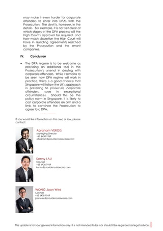 2018.02 Deferred prosecution agreements to be introduced in Singapore | PDF