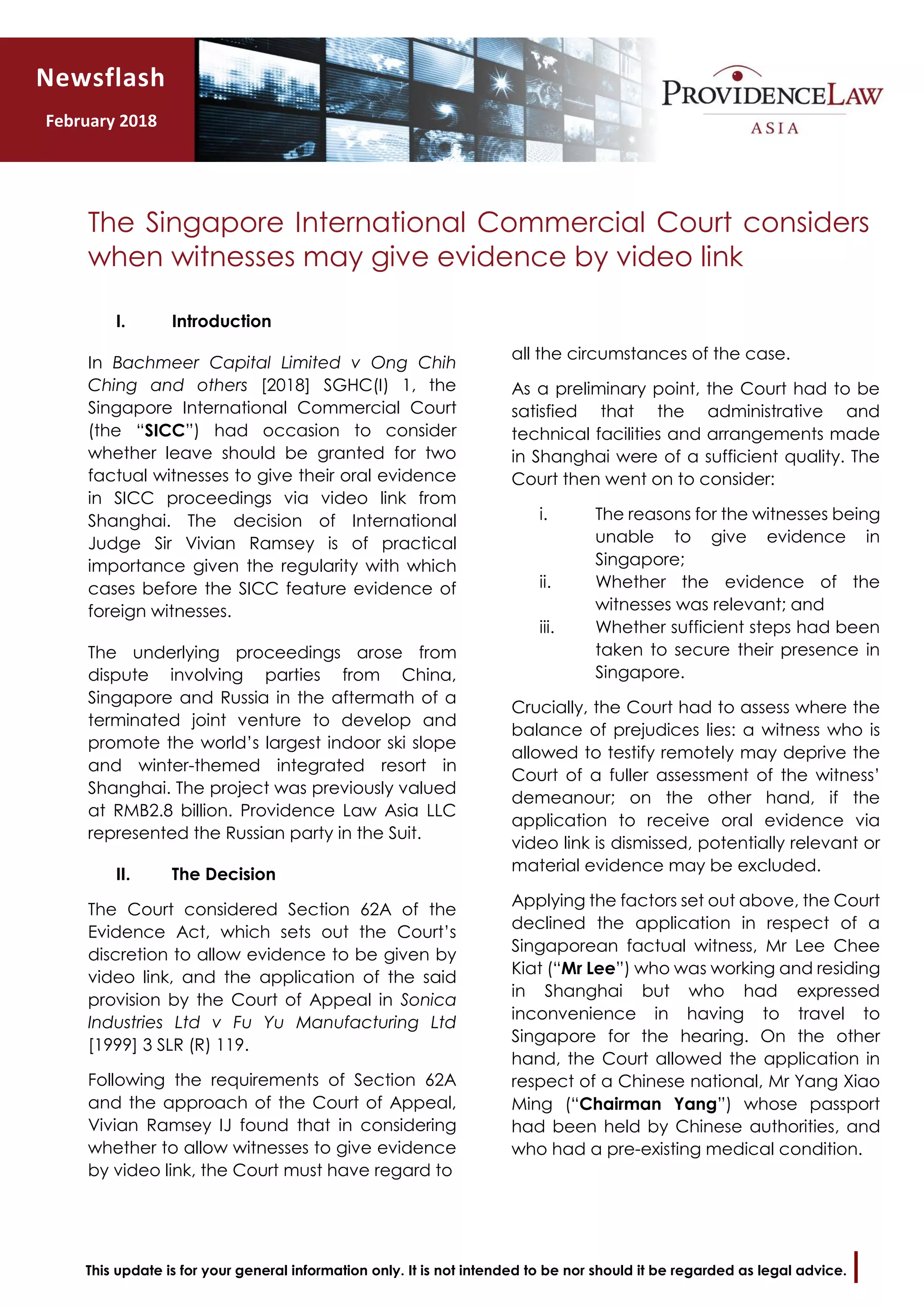 The Singapore International Commercial Court considers its first case ...