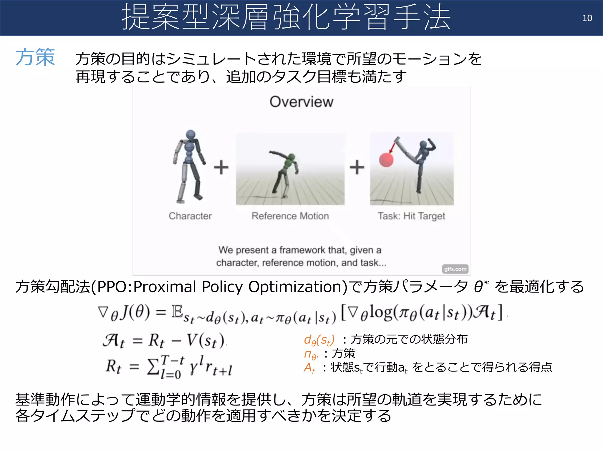 【論文紹介】Deep Mimic: Example-Guided Deep Reinforcement Learning of Physics-Based Character Skills | PPT