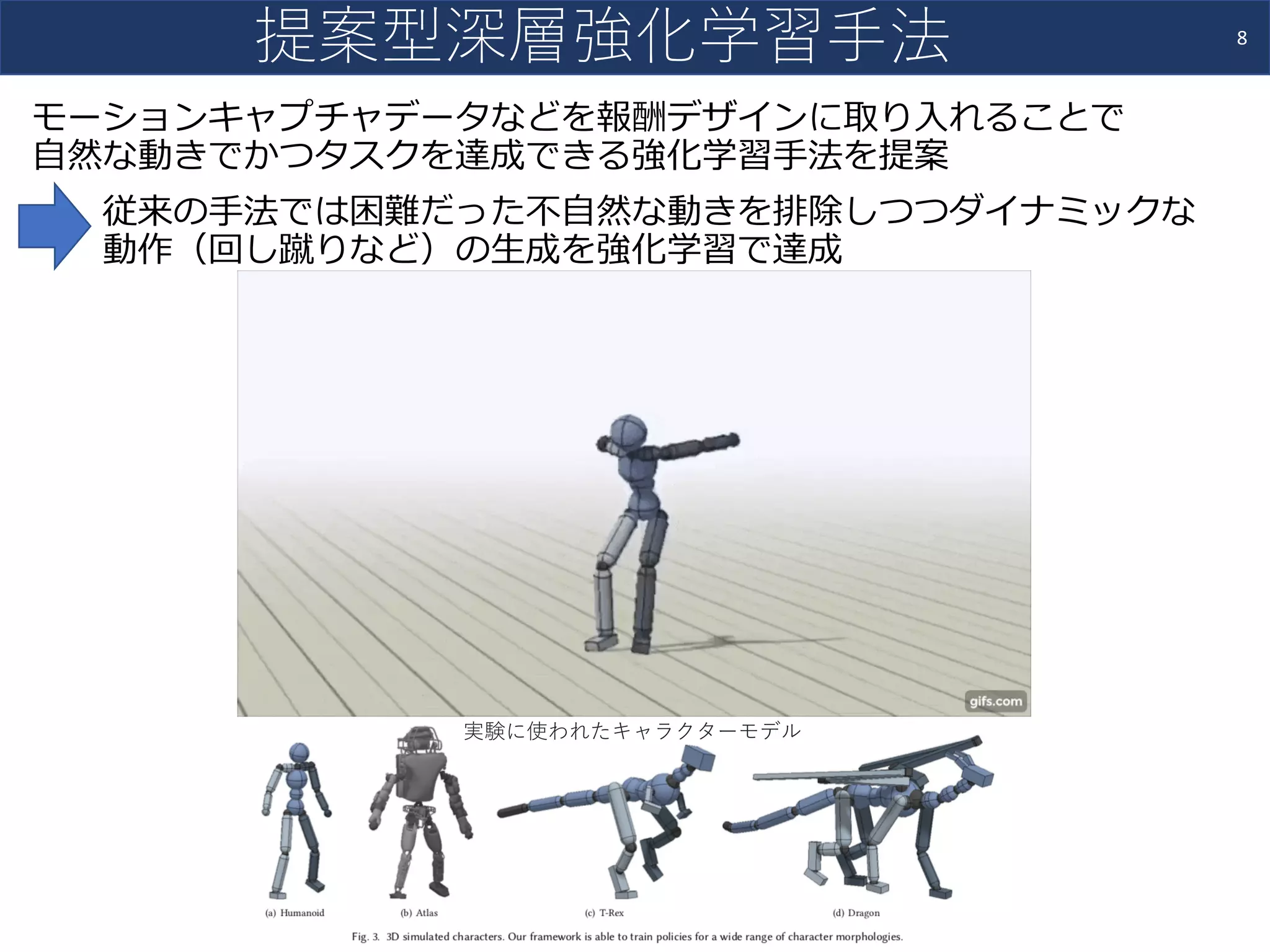 【論文紹介】Deep Mimic: Example-Guided Deep Reinforcement Learning of Physics-Based Character Skills | PPT