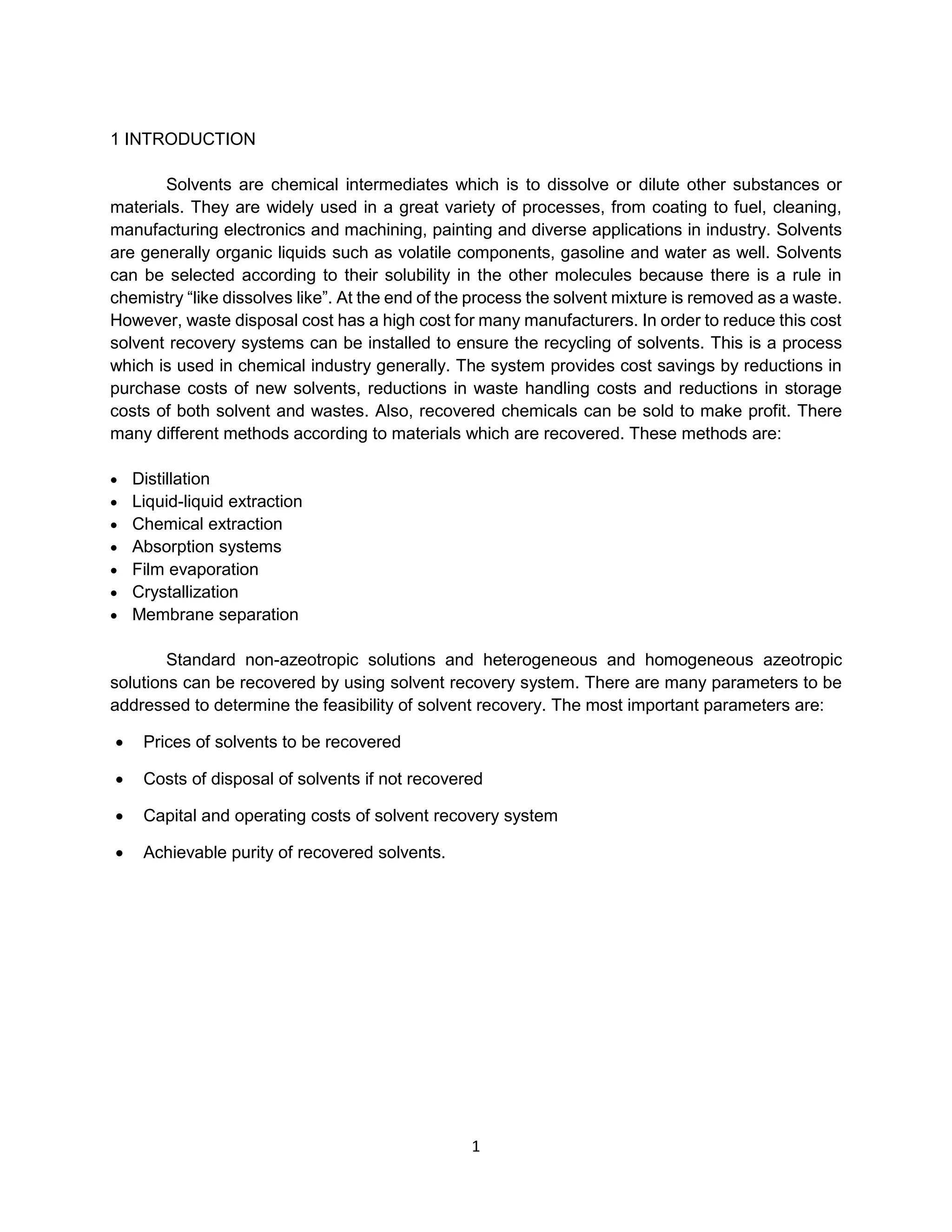 Solvent Recovery System - Feasibility Report | PDF