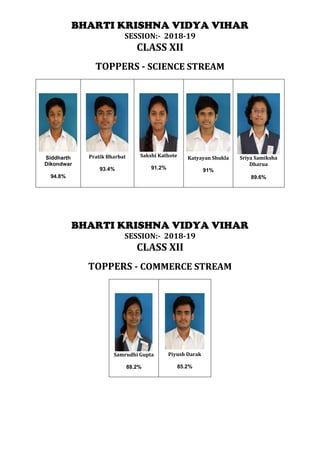 Toppers of BKVV: Class X & XII 2018-2019 BHARTI KRISHNA VIDYA VIHAR ...