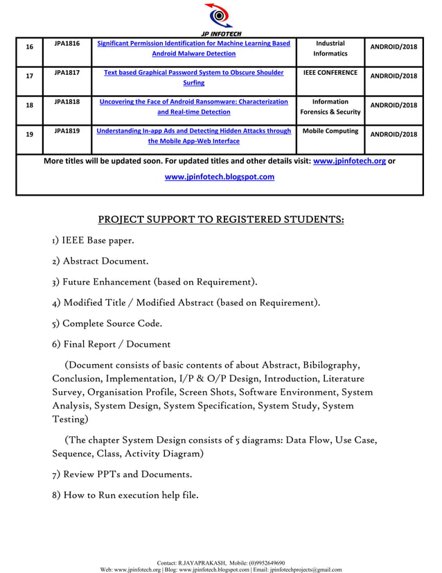 2018 ieee android project titles | 2019 android final year project titles | PDF