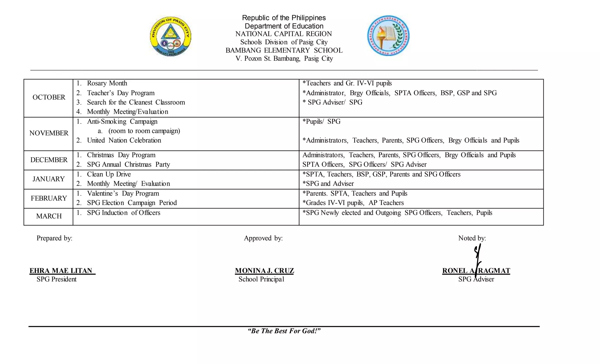 SPG School Action Plan-2019-2020 | PPT