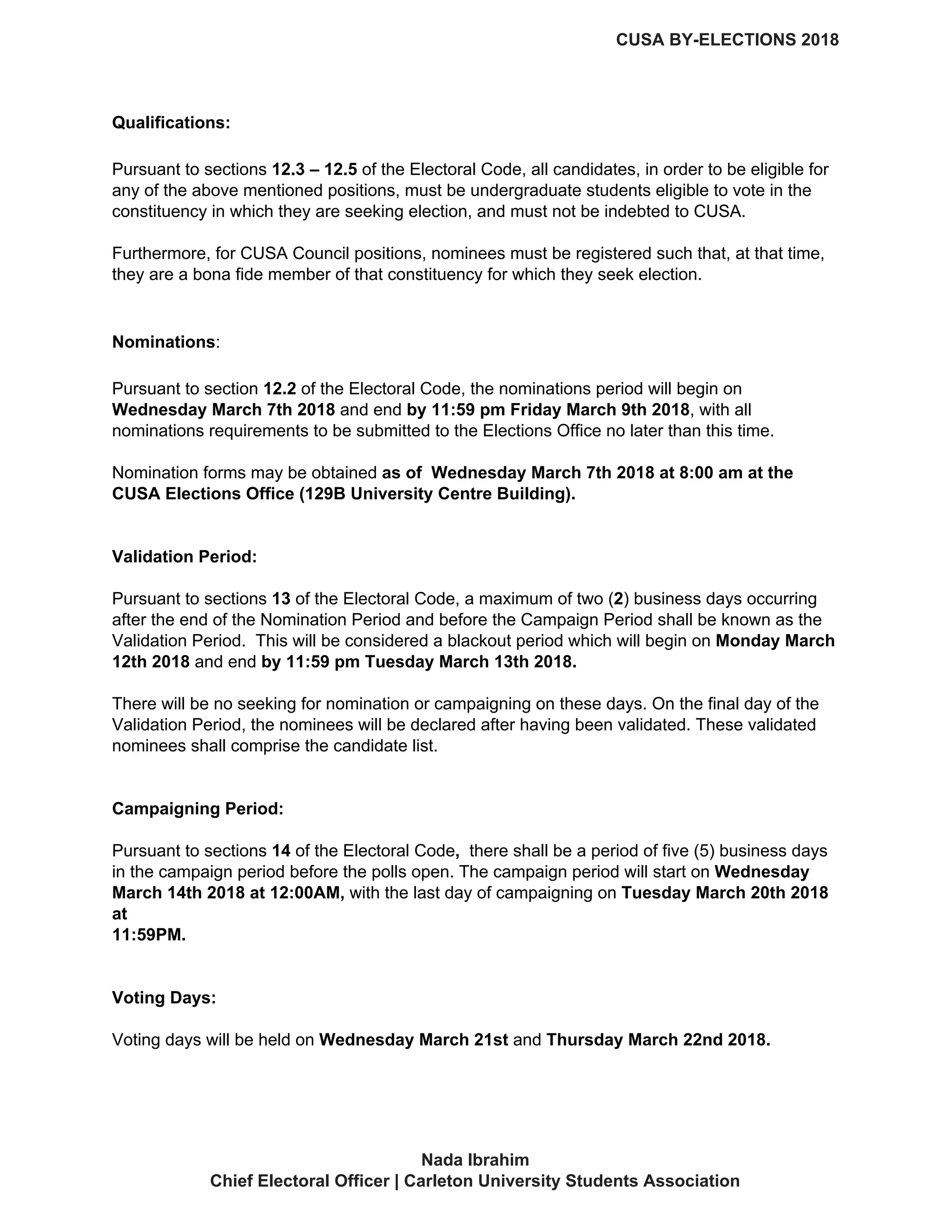 2018 CUSA by-election writ | PDF