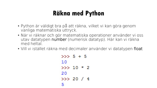 HT18 - DA354A - Introduction to programming | PPT