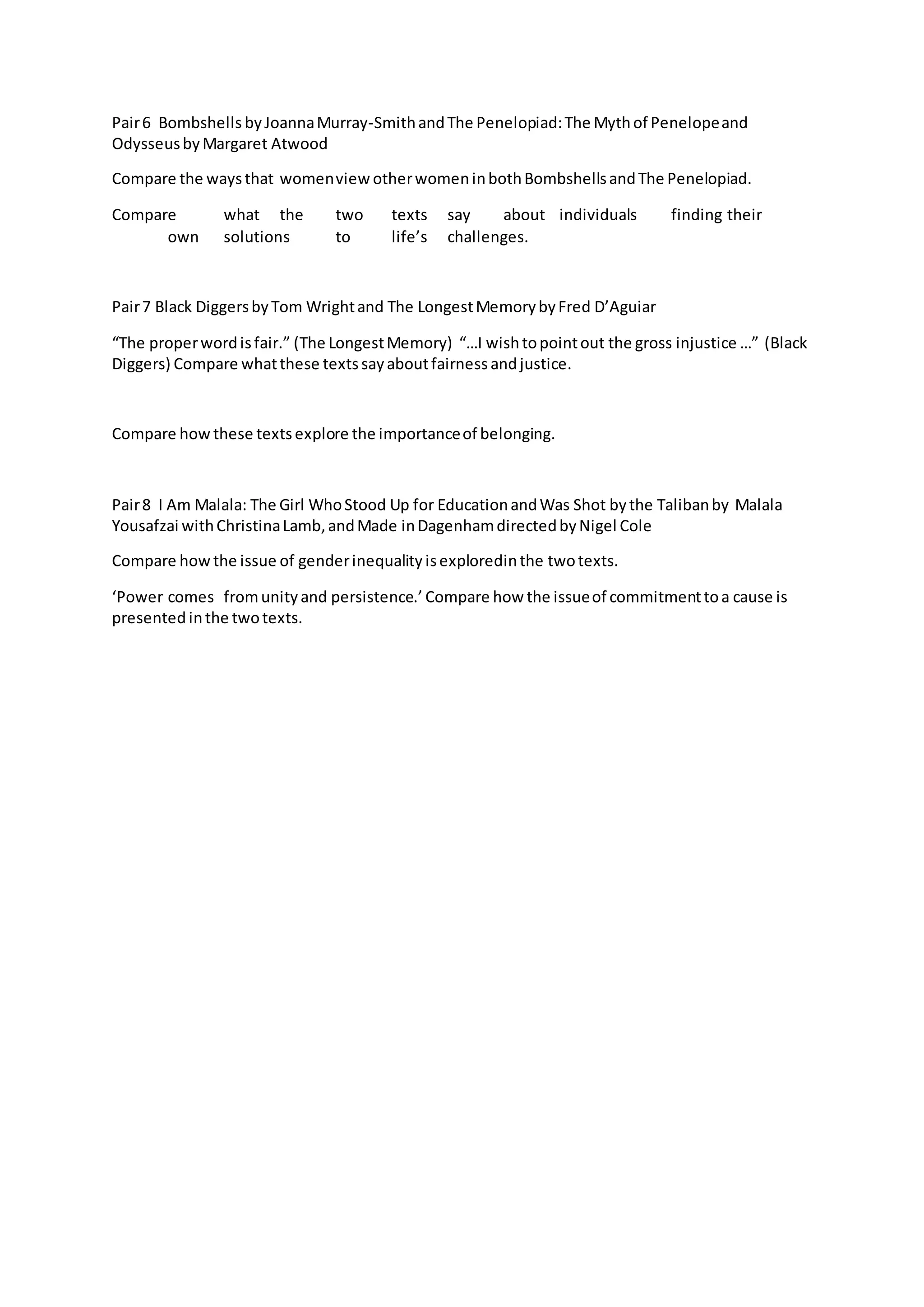 Comparative Essay prompts - All from 2017 - English VCE | DOCX