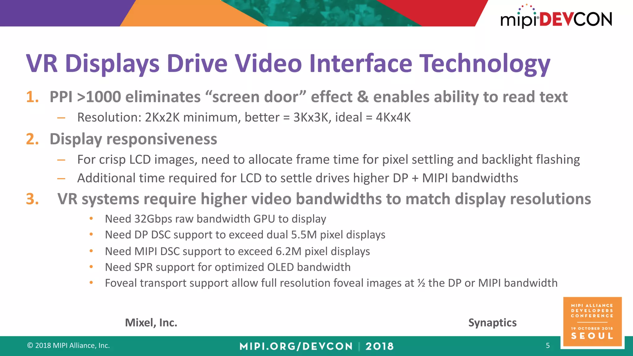 MIPI DevCon Seoul 2018: Dual Mode C-PHY/D-PHY Use in VR Display IC | PDF