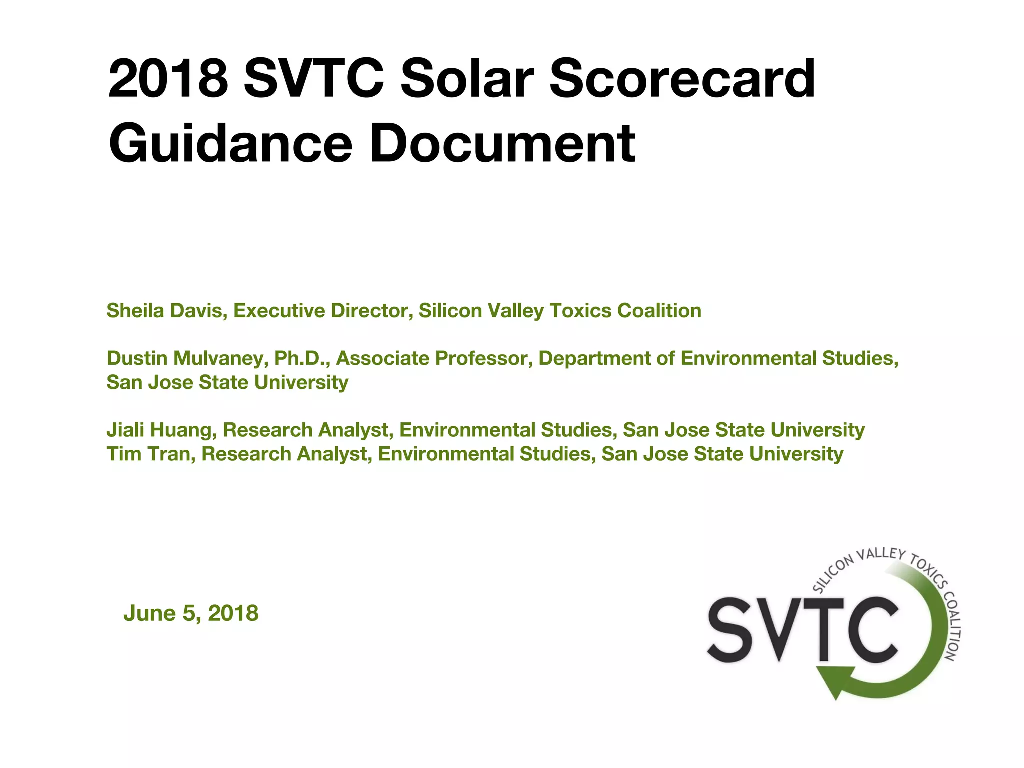 2018 SVTC Solar Scorecard Guidance | PPT