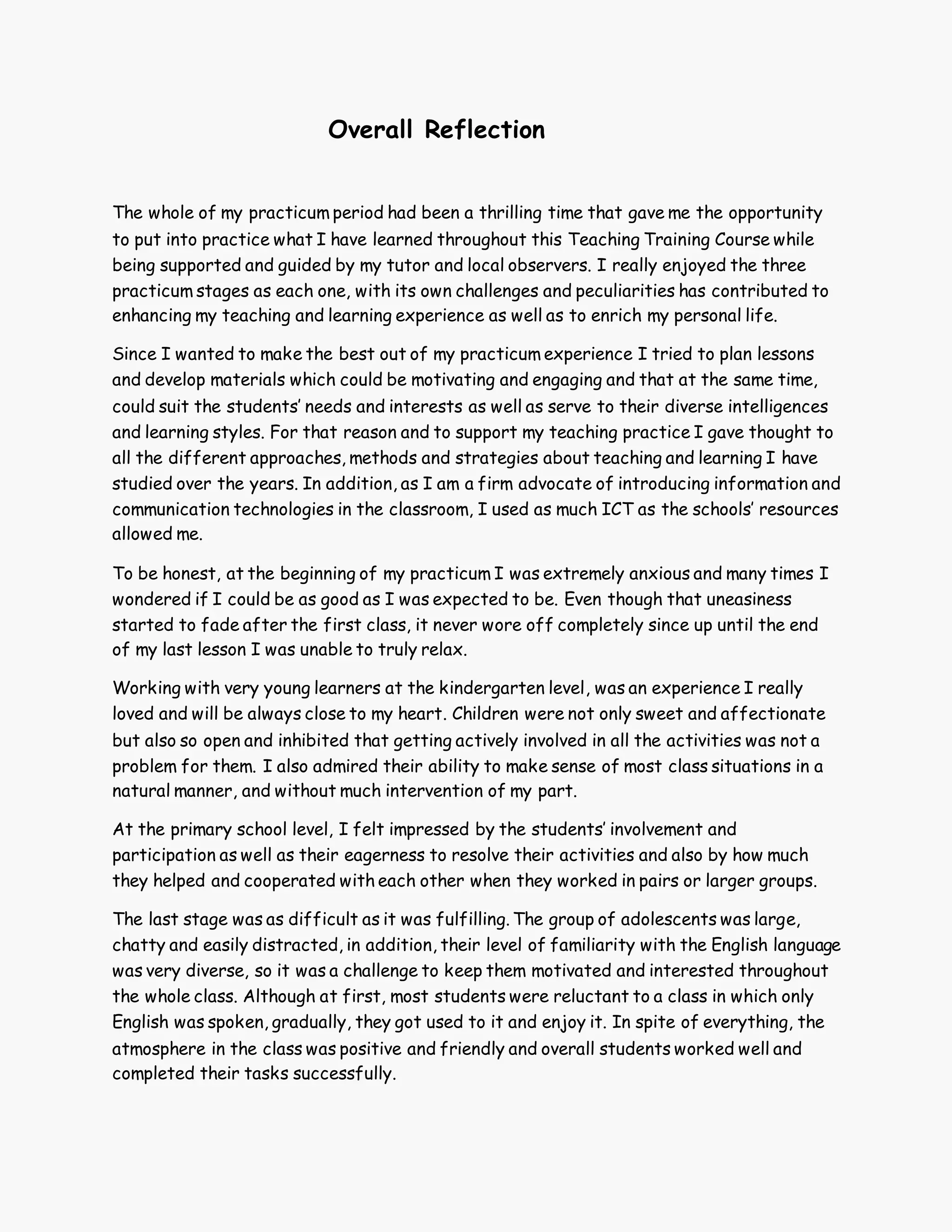 2018 - TPD- Overall reflection - Eccheri | DOCX