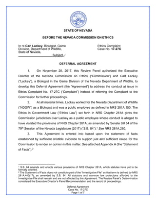 Nevada Ethics Commission on Nevada Wildlife Biologist Carl Lackey | PDF