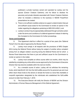 Nevada Ethics Commission on Nevada Wildlife Biologist Carl Lackey | PDF