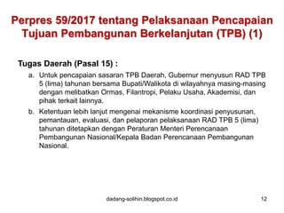Kesiapan Daerah dalam Pelaksanaan Tujuan Pembangunan Berkelanjutan (TPB)/ Sustainable ...