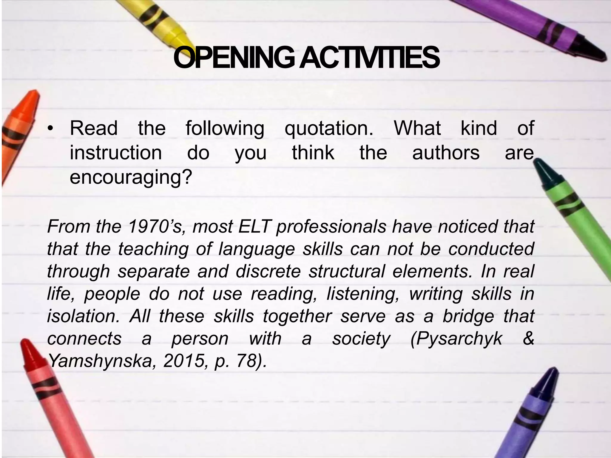 Integrating the four language skills | PPTX