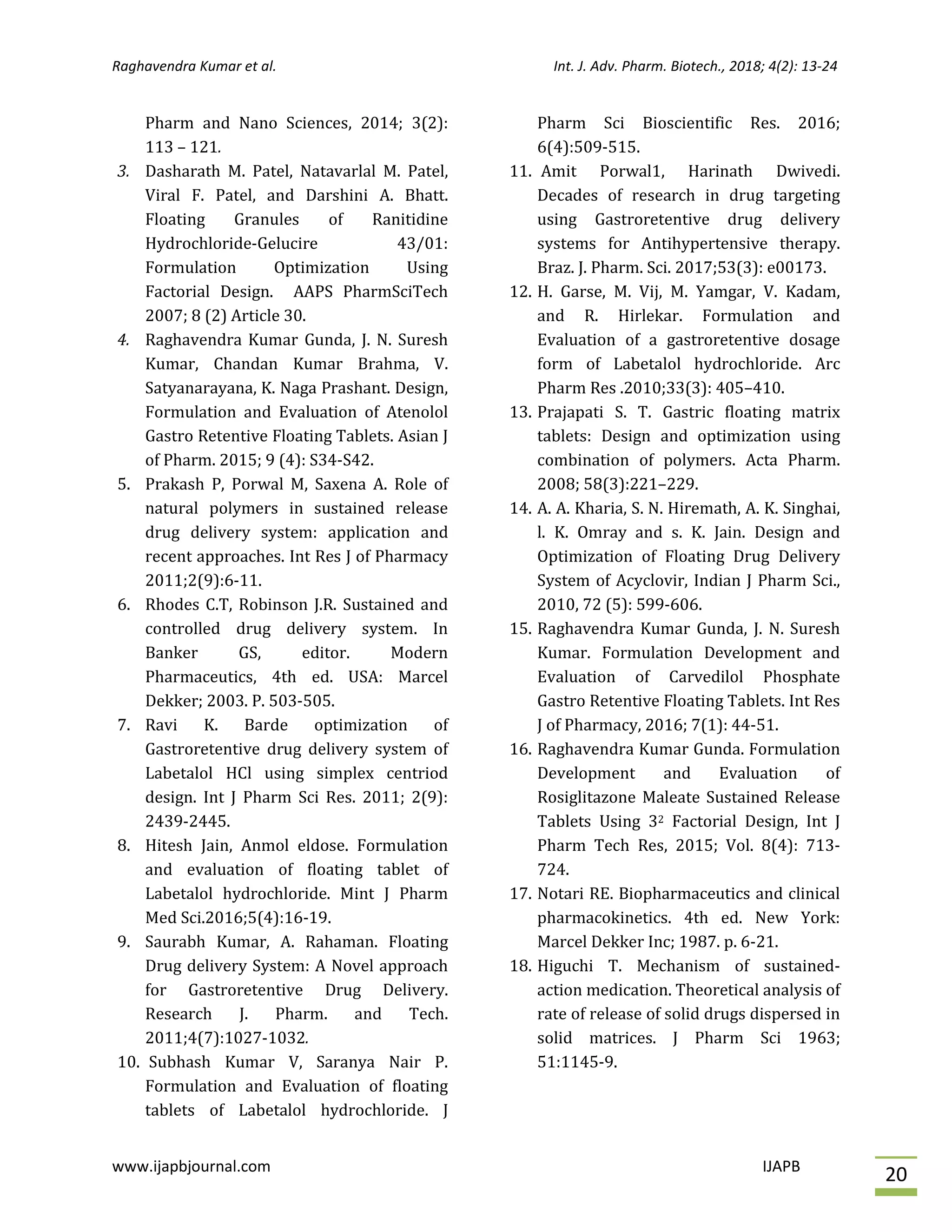 DESIGN, DEVELOPMENT AND EVALUATION OF LABETALOL HCl GASTRO RETENTIVE ...