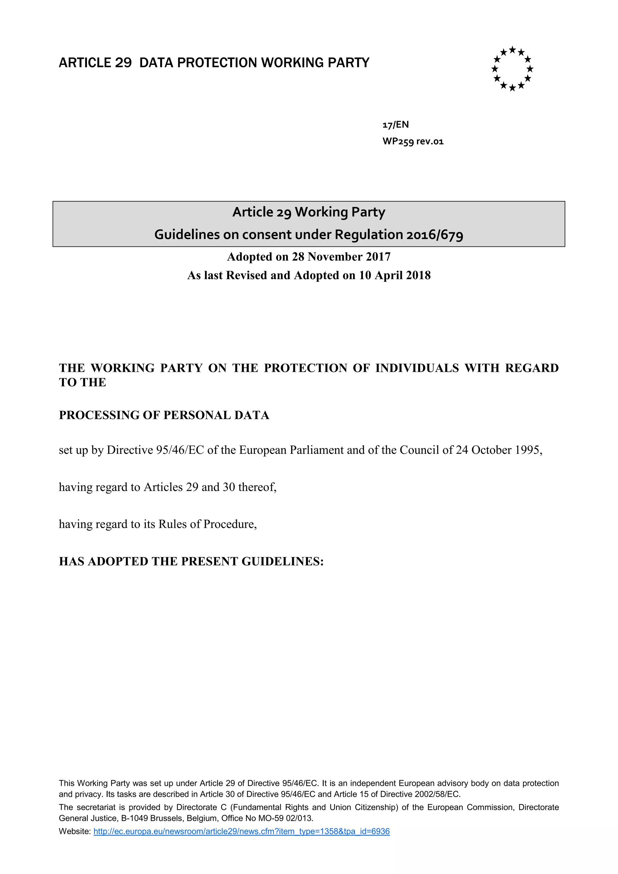 Guidelines on consent under GDPR | PDF