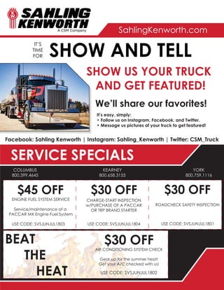 Sahling Kenworth - May/June Parts & Service Specials | PDF