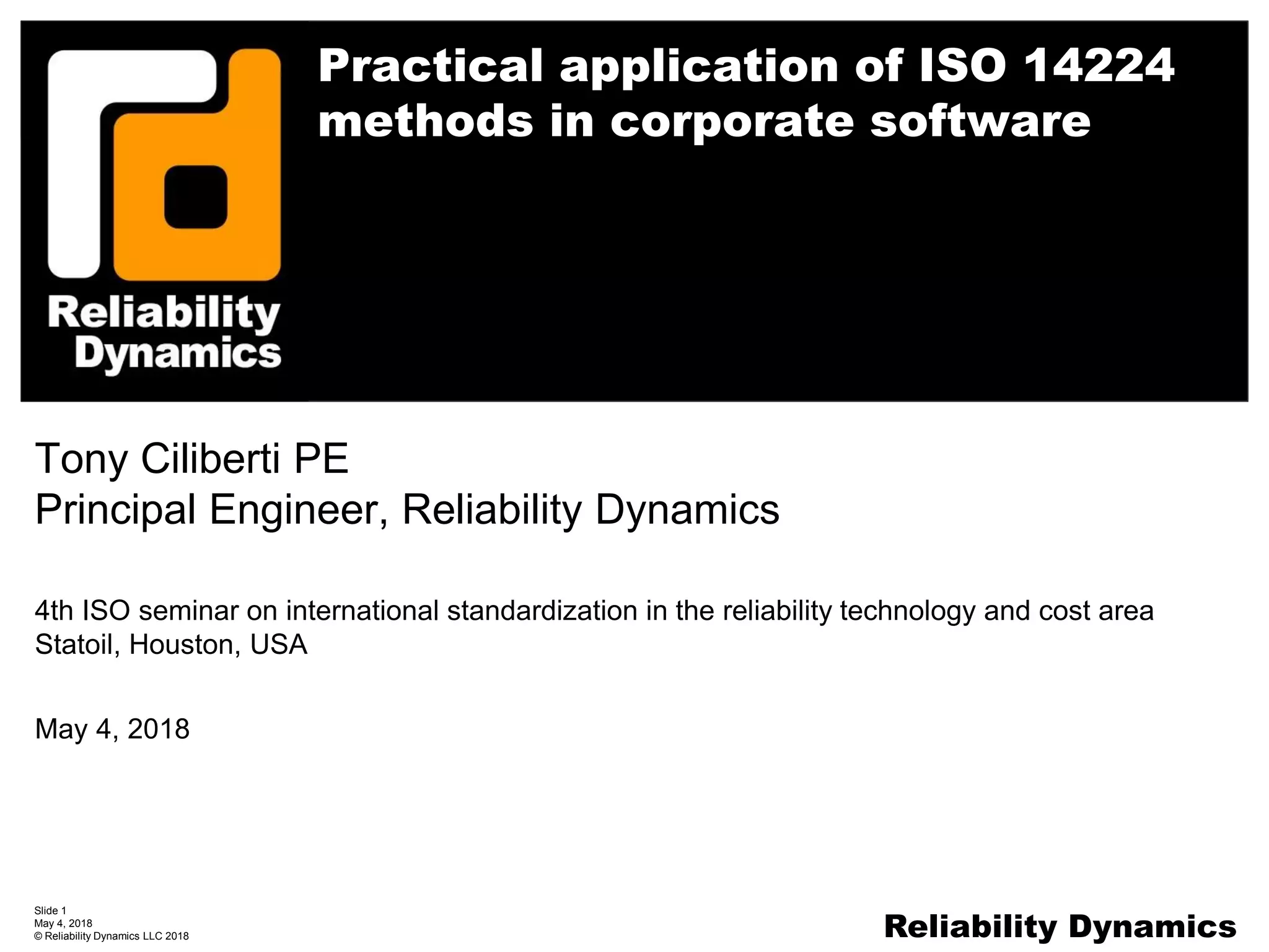 Practical application of ISO 14224 methods in corporate software | PDF