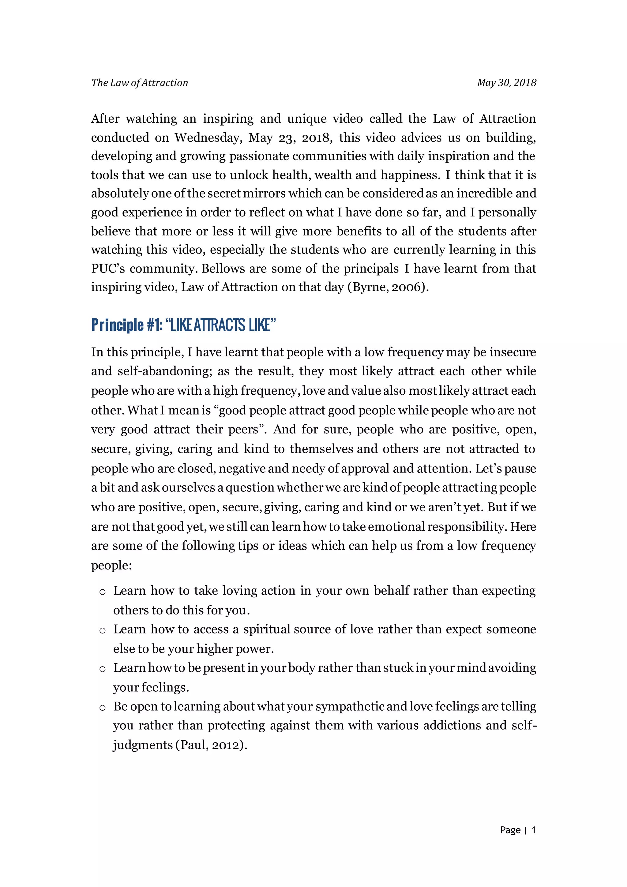 Personal Growth__Reflection 3__The Law of Attraction__Assigned by ...