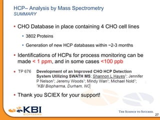 Host Cell Protein Analysis by Mass Spectrometry | KBI Biopharma | PDF