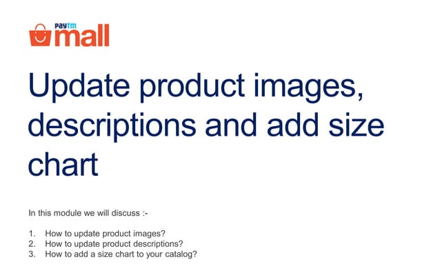 Update product images, its descriptions and adding size chart | PPT