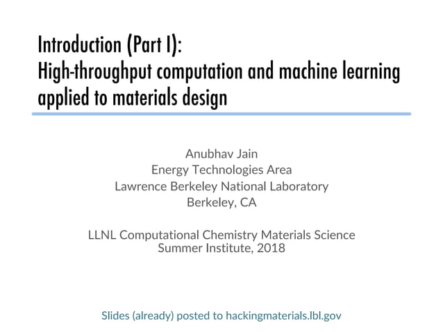 Introduction Part I High Throughput Computation And Machine Learning