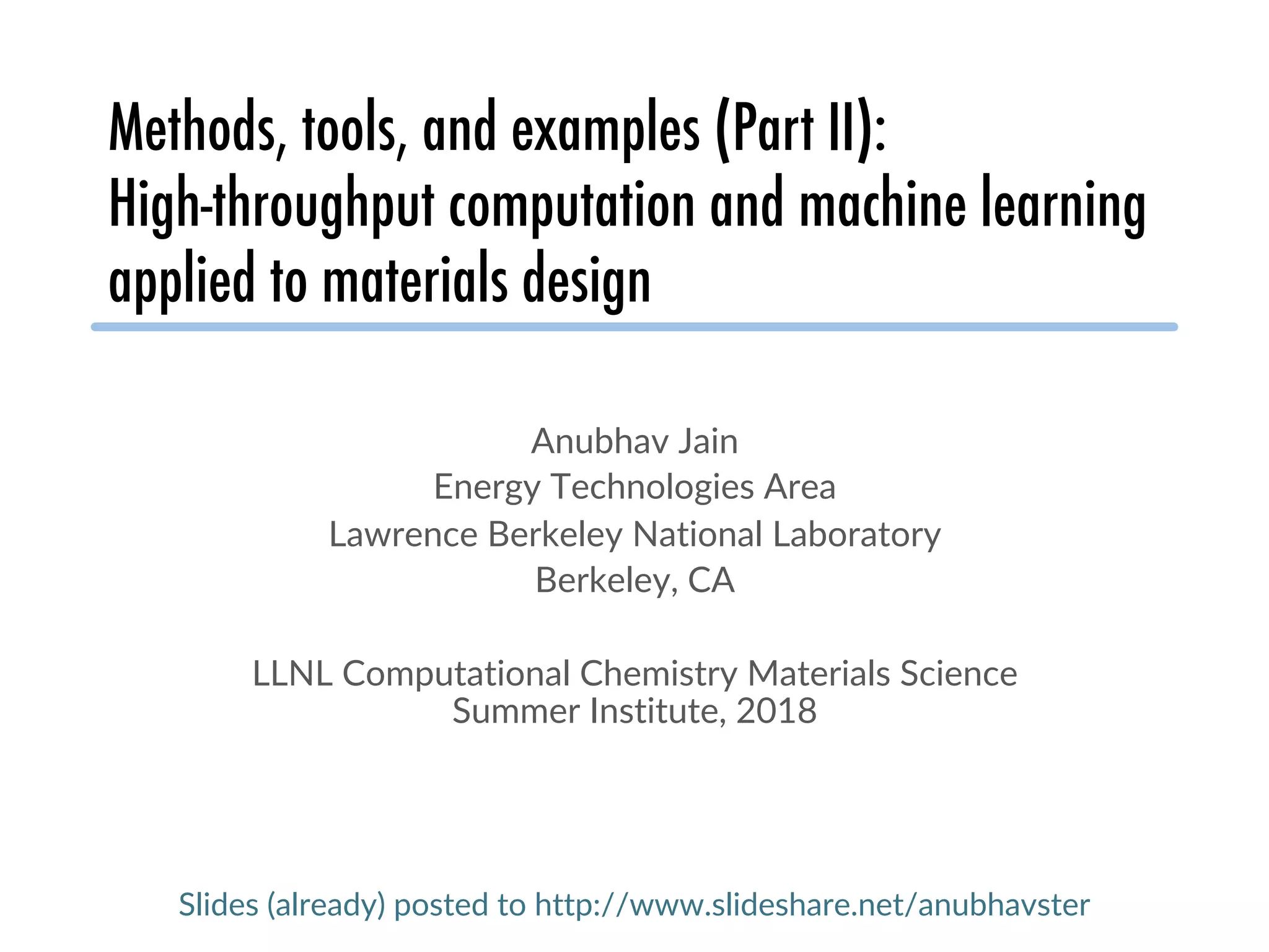 Methods Tools And Examples Part Ii High Throughput Computation And