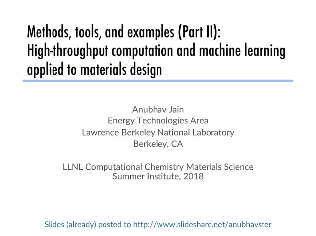 Methods Tools And Examples Part Ii High Throughput Computation And Machine Learning Applied