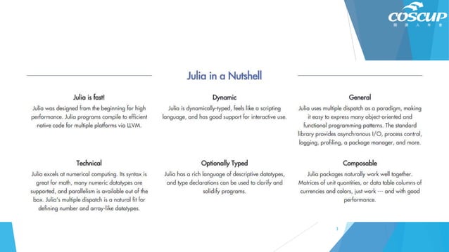 COSCUP: Introduction to Julia | PPTX | Programming Languages | Computing
