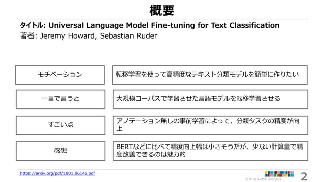 【論文読み会】Universal Language Model Fine-tuning for Text Classification | PPT