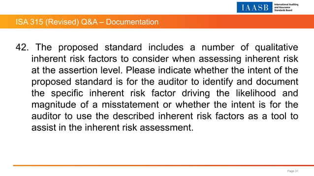 ISA 315 (Revised) - Exposure Draft Webinar, October 3rd, 2018 | PDF