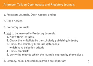 Afternoon Talk on Open Access and Predatory Journals | PPT
