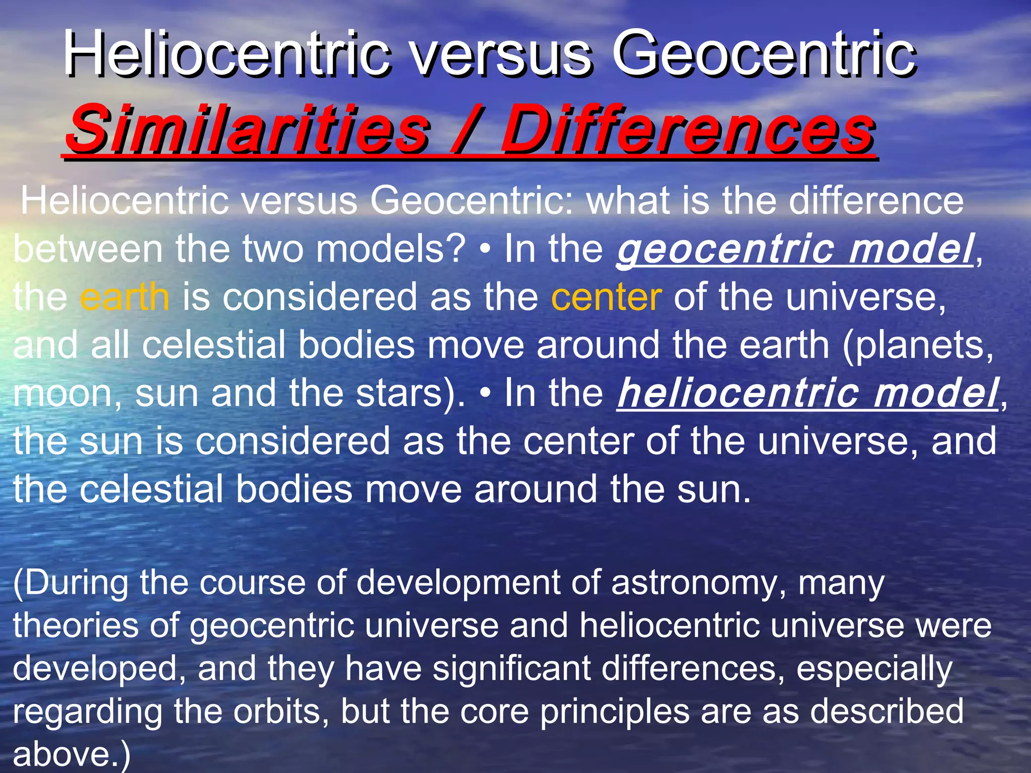 2018 2019 geocentric theory model vs heliocentric theory model revised ...