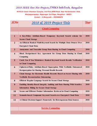 2018 and 2019 dot net ieee projects list | PDF