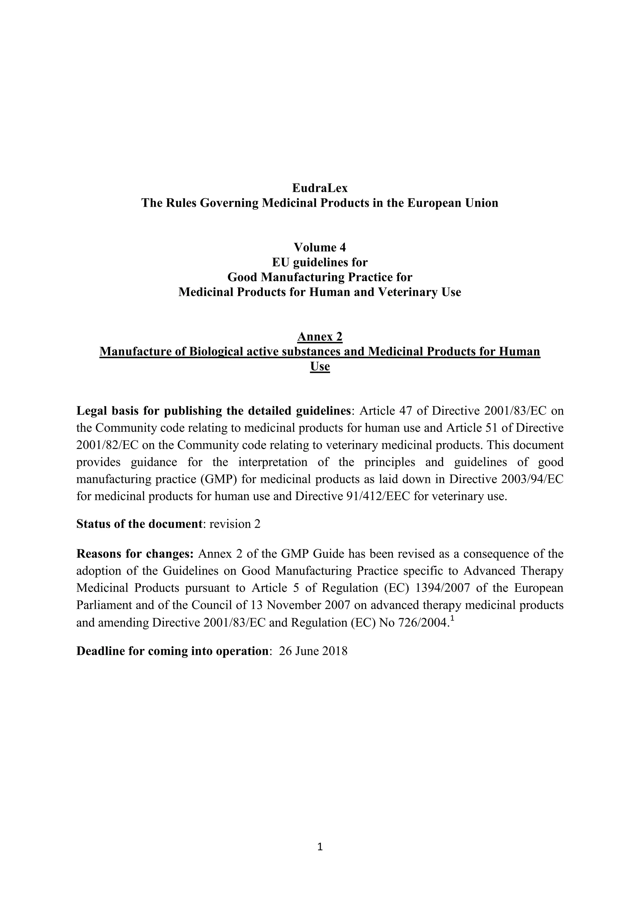 GMP EU annex 2 | PDF