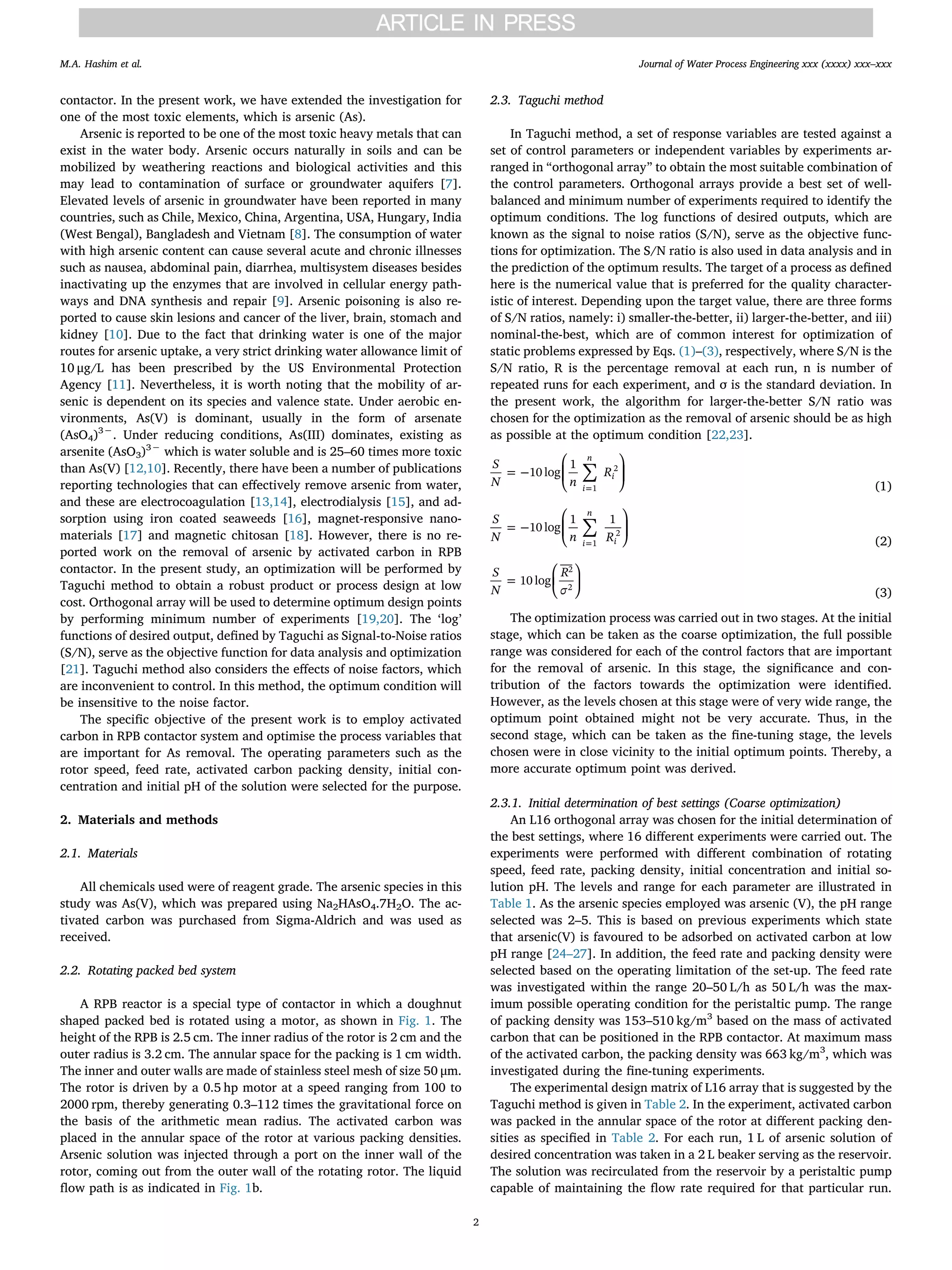 Arsenic removal by adsorption on activated carbon in a rotating packed bed | PDF