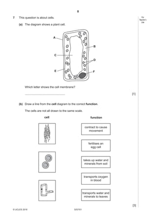 2018 Cambridge Lower Second Progression Test Science Stage 7 QP Paper 1 ...
