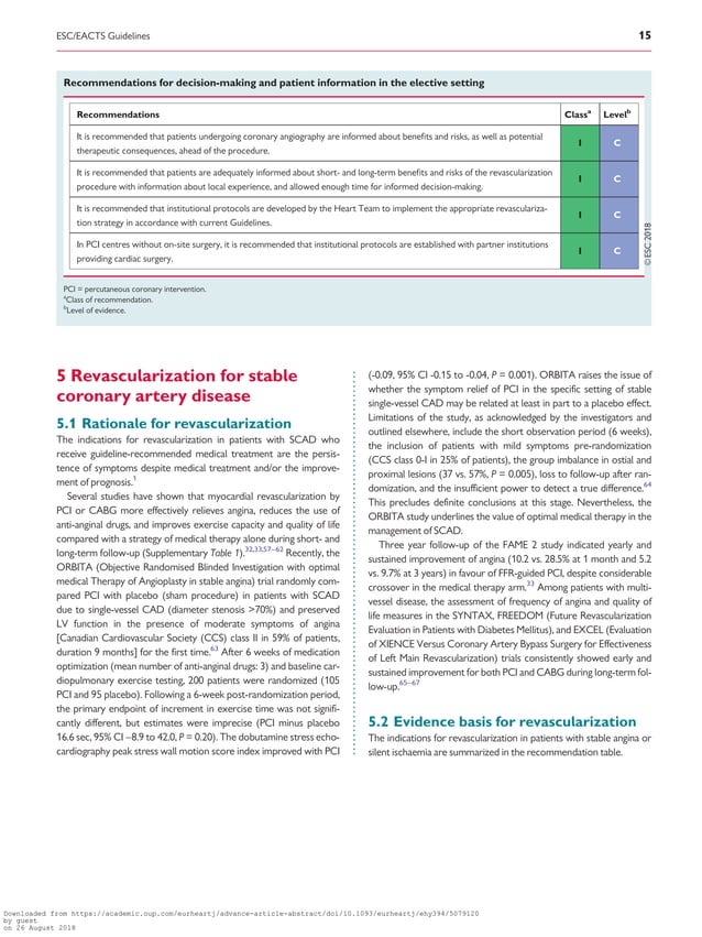 2018 esc eacts guidelines on myocardial revascularization | PDF | Heart ...