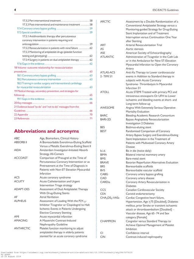 2018 esc eacts guidelines on myocardial revascularization | PDF | Heart ...