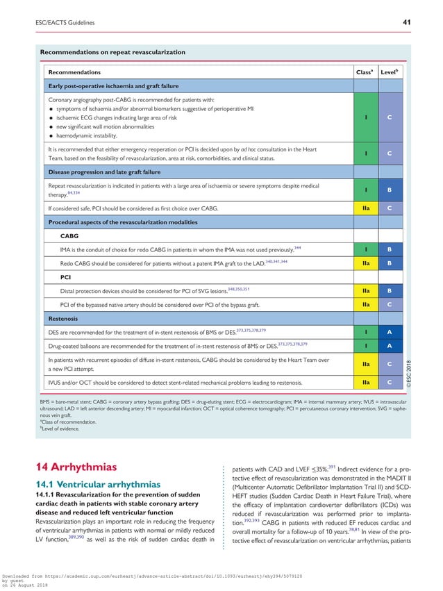 2018 esc eacts guidelines on myocardial revascularization | PDF | Heart ...
